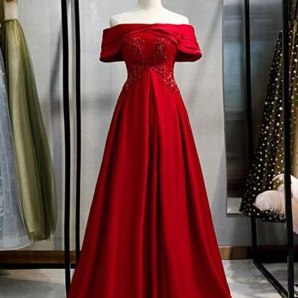 Red Off Shoulder Full Length Prom Dress Eveing Dress Beading Lace ...