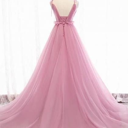 Rose Red A Line Tulle Prom Dresses Formal Evening Dresses Formal ...