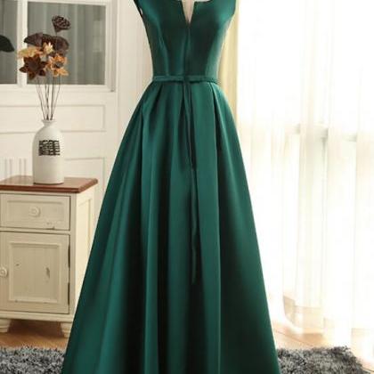 Simple Pretty Green Satin Long Party Dress Prom Dress, Green Evening ...