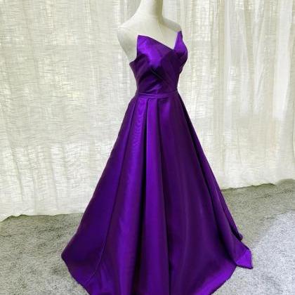 Purple Satin A-line Simple Floor Length Evening Dress Formal Dress ...