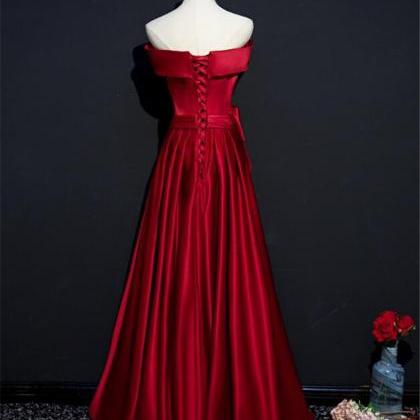 Dark Red Satin Long Party Gown Evening Dress Off Shoulder Prom Dress ...