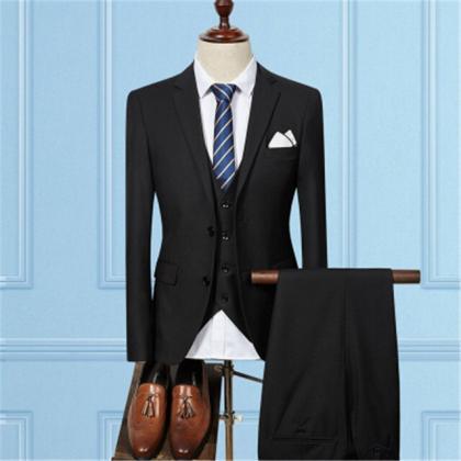 Fashion Men Business Suits Three Piece Sets Male Wedding Dress Suit ...