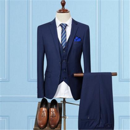 Fashion Men Business Suits Three Piece Sets Male Wedding Dress Suit ...