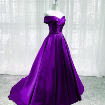 Purple Satin Off Shoulder Long Evening Dress Prom Dress Formal Dress A ...