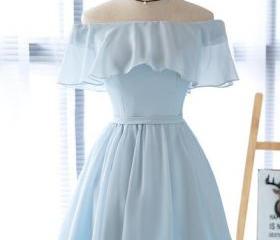 Simple Light Blue Off Shoulder Formal Dress , Short Party Dresses B001 ...