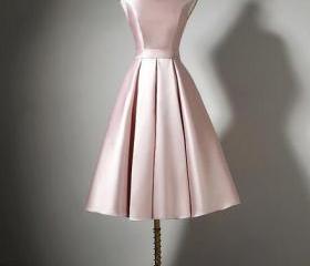 Light Pink Tea Length Satin Wedding Party Dress, Pink Evening Party ...