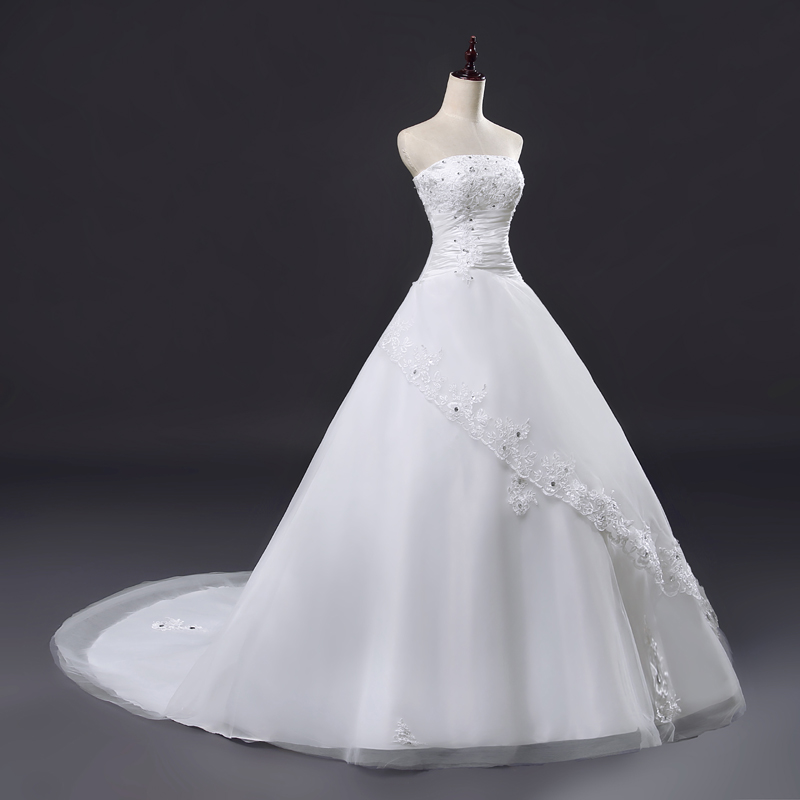 Real Photo Ball Gown Lace Applique Beaded Full Length Bridal Gwon ...