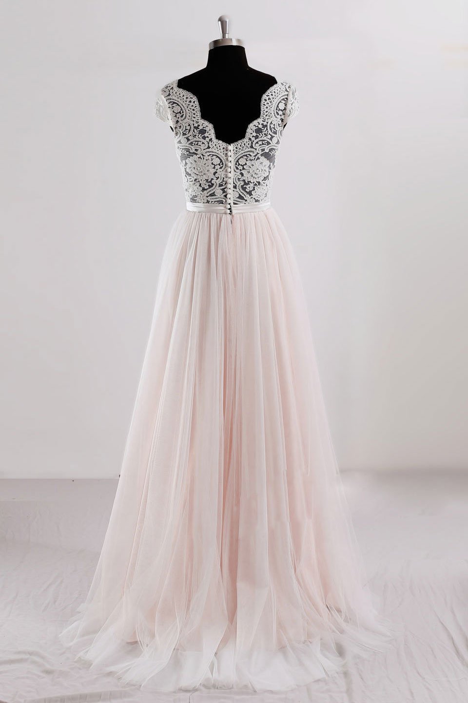 Sexy Cap Shoulder Lace Full Length Prom Dress Evening With Bow Dress ...
