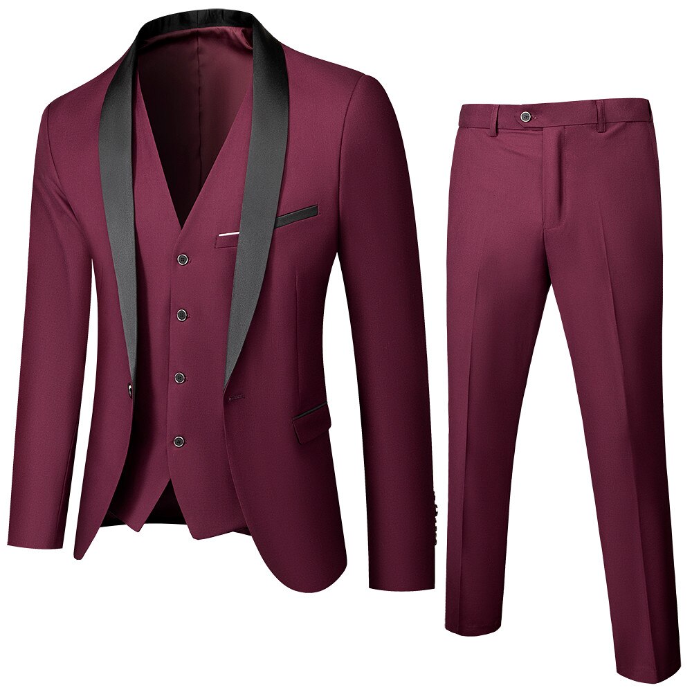 Men Autumn Wedding Party Three Pieces Set Male 3 Pcs Blazer Coat Pants ...