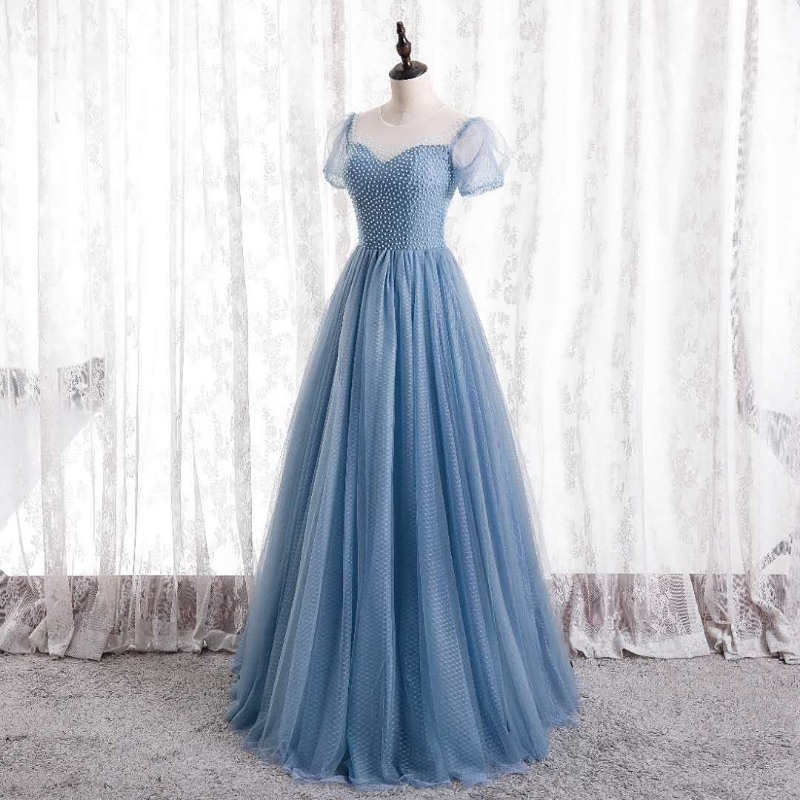 Sky Blue Prom Dress Decorated With Pearls For Women, Quinceanera Dress ...