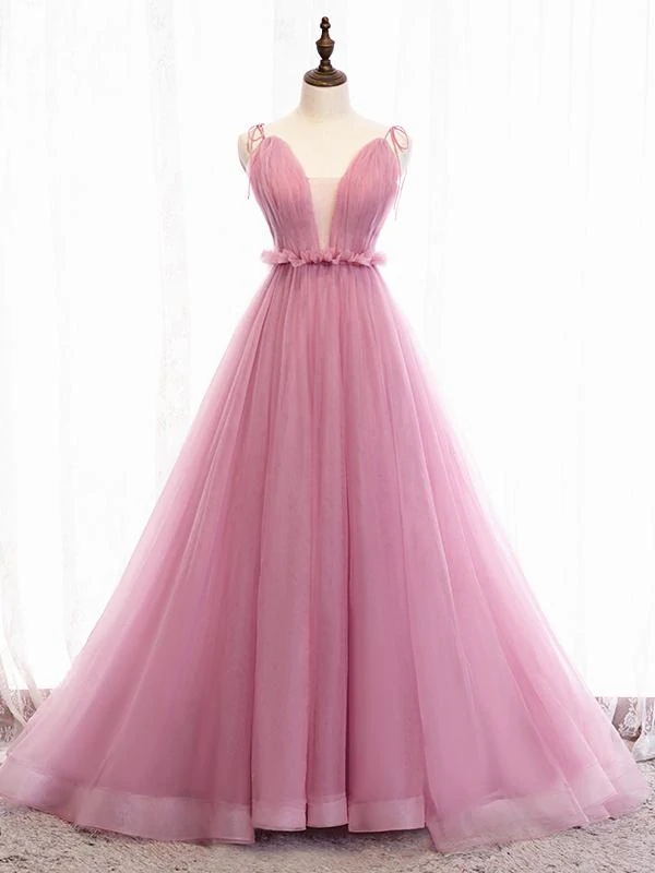Rose Red A Line Tulle Prom Dresses Formal Evening Dresses Formal ...