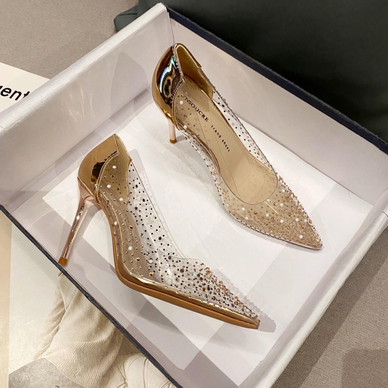 High Heels Female Pointed Toe Spring And Summer Crystal Rhinestone ...