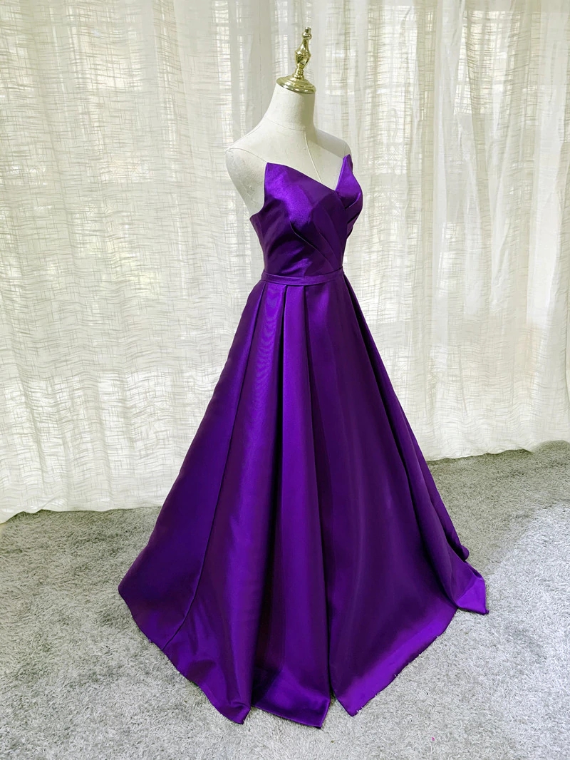 Purple Satin A-line Simple Floor Length Evening Dress Formal Dress ...