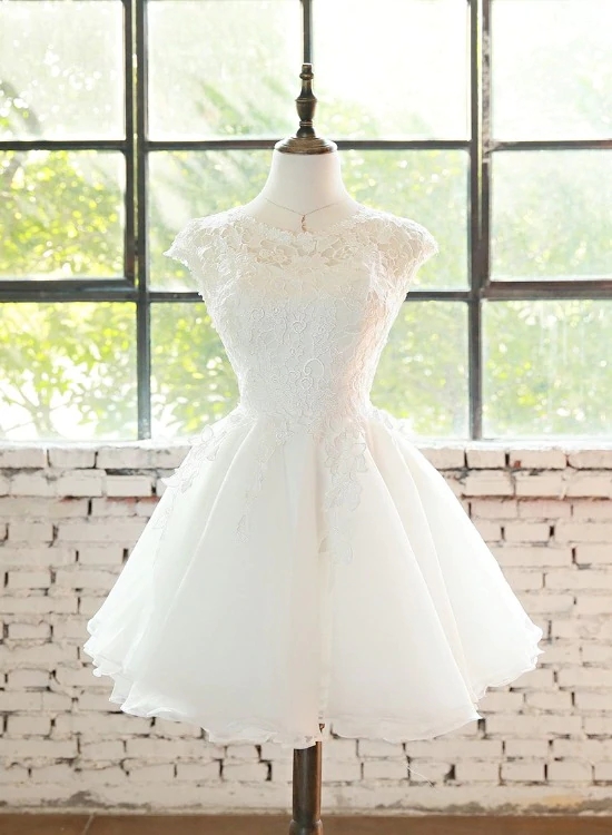 Lovely White Organza Short Cute Prom Dress, Graduation Party Dresses ...