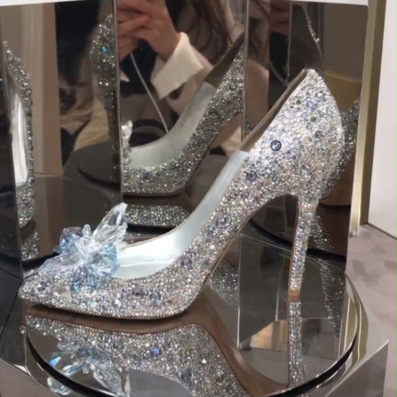 Wedding Shoes Female Rhinestone Crystal Shoes Stiletto Pointed Red ...