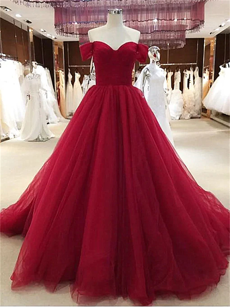 Beautiful Wine Red Off Shoulder Sweetheart Long Formal Gown Red Party ...