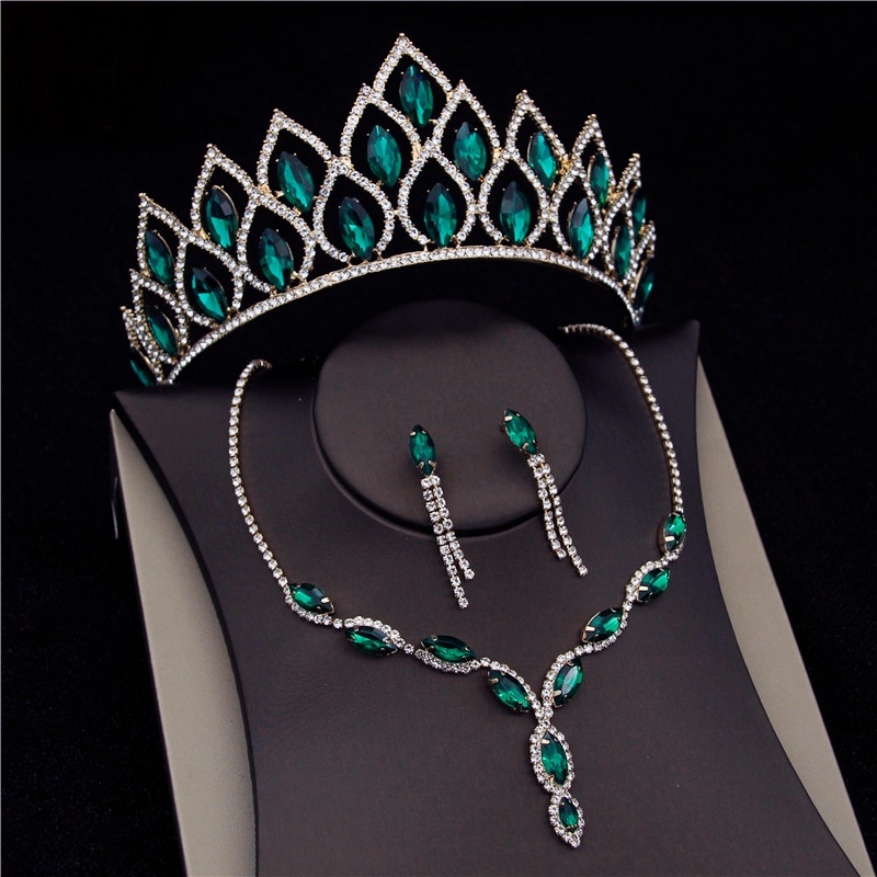 Bridal Jewelry Sets For Women Fashion Tiaras Wedding Dress Crown Necklaces Earring Set Bride ...