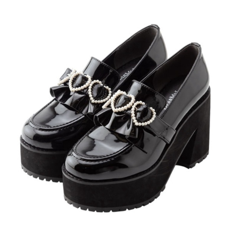 Waterproof Platform Lady Thick Heel High Heels Platform Lolita Pearl ...