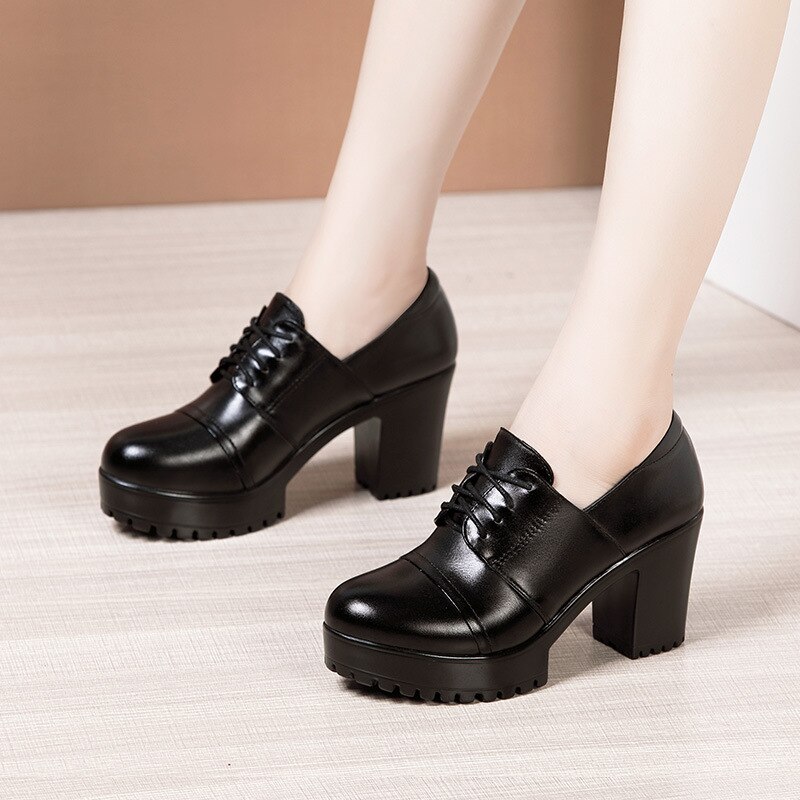 Soft Leather Shoes Women Oxfords Platform Pumps Fall Winter Block High ...