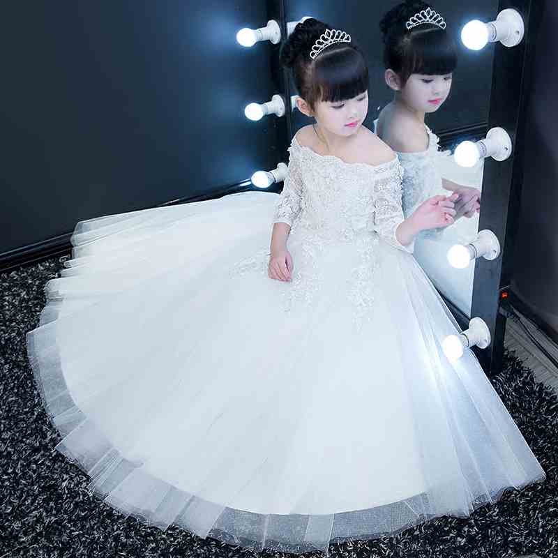 Girls Shoulderless Wedding Dresses Appliques Party Tulle Princess ...