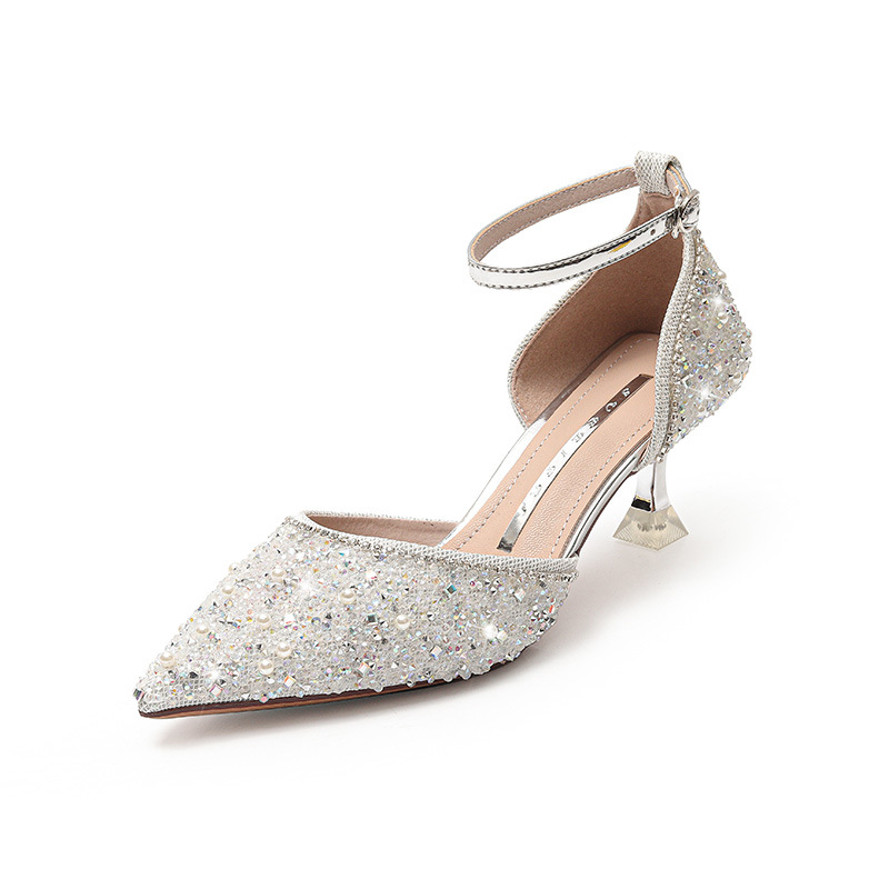 Women Strap Hollow High Heels Pointed Toe Bridesmaid Wedding Shoes ...