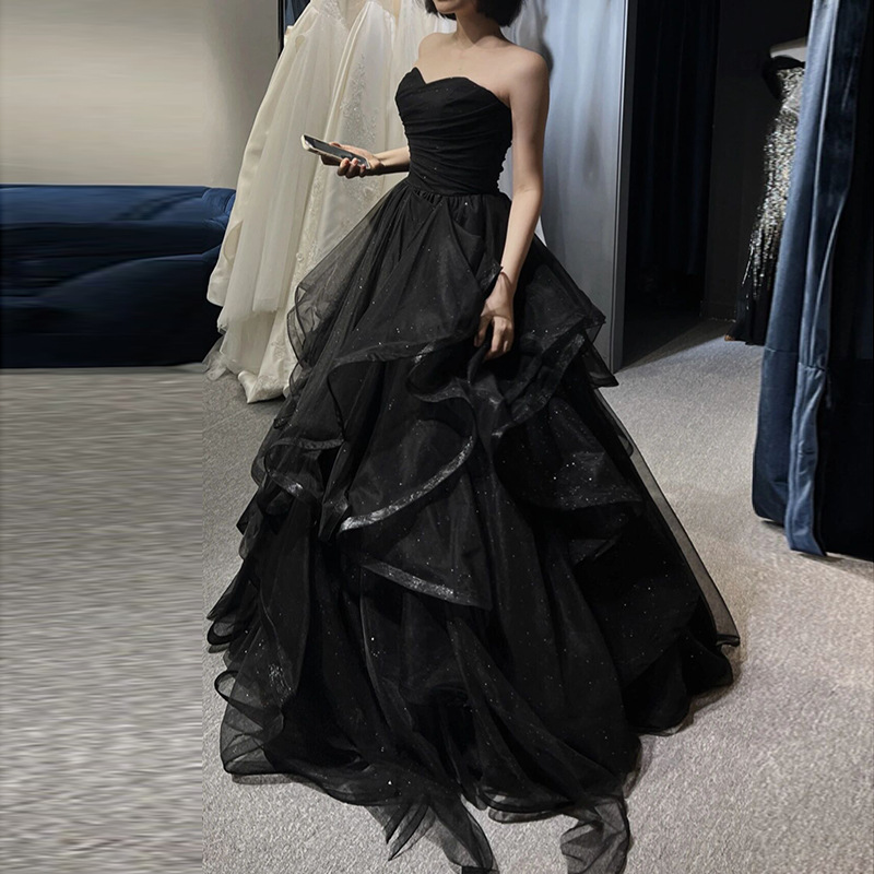 Black Strapless Ball Gown Full Length Prom Dress Evening Dress Formal ...