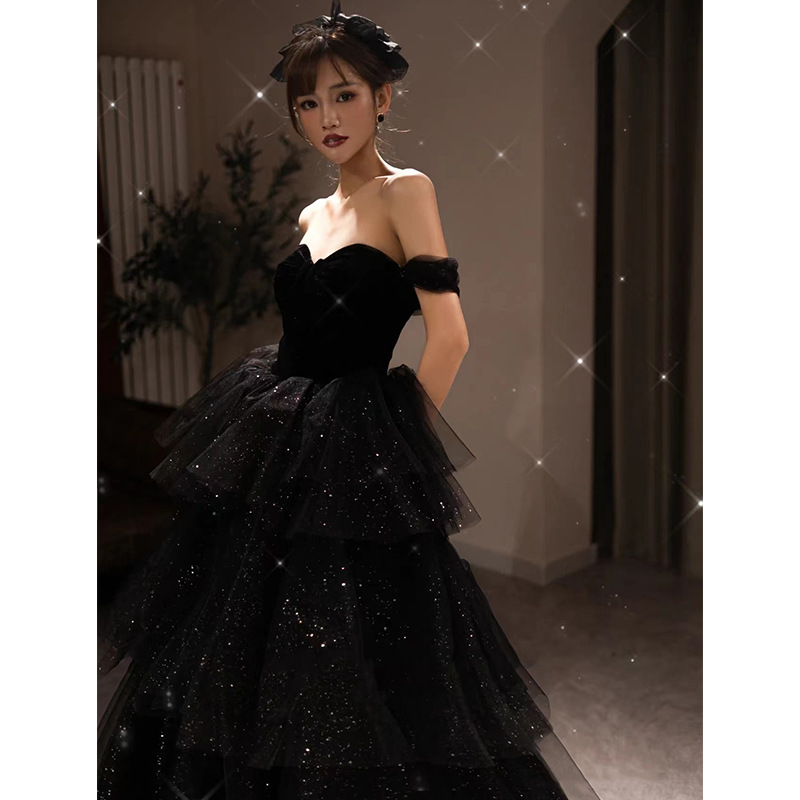 Black Off The Shoulder Ball Gown Full Length Prom Dress Evening Dress ...