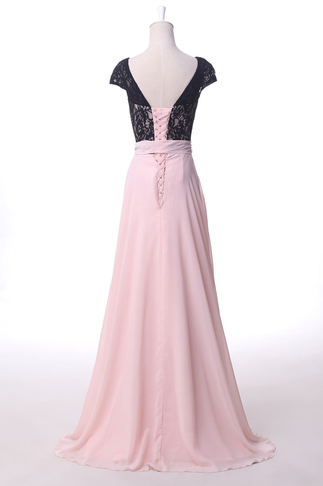 2015 Fashion A Line Cap Shoudler Full Length Prom Dresses Lace Up Lace ...