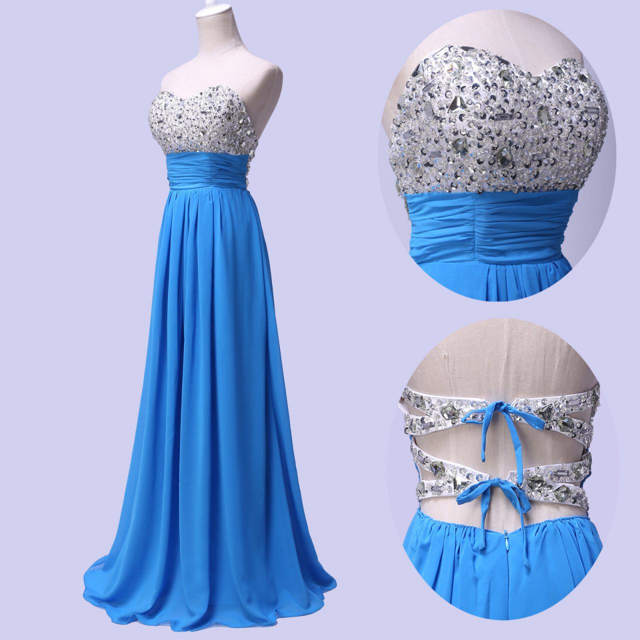 Fashion Chiffon Beaded Full Length Prom Dresses Evening Dress ...