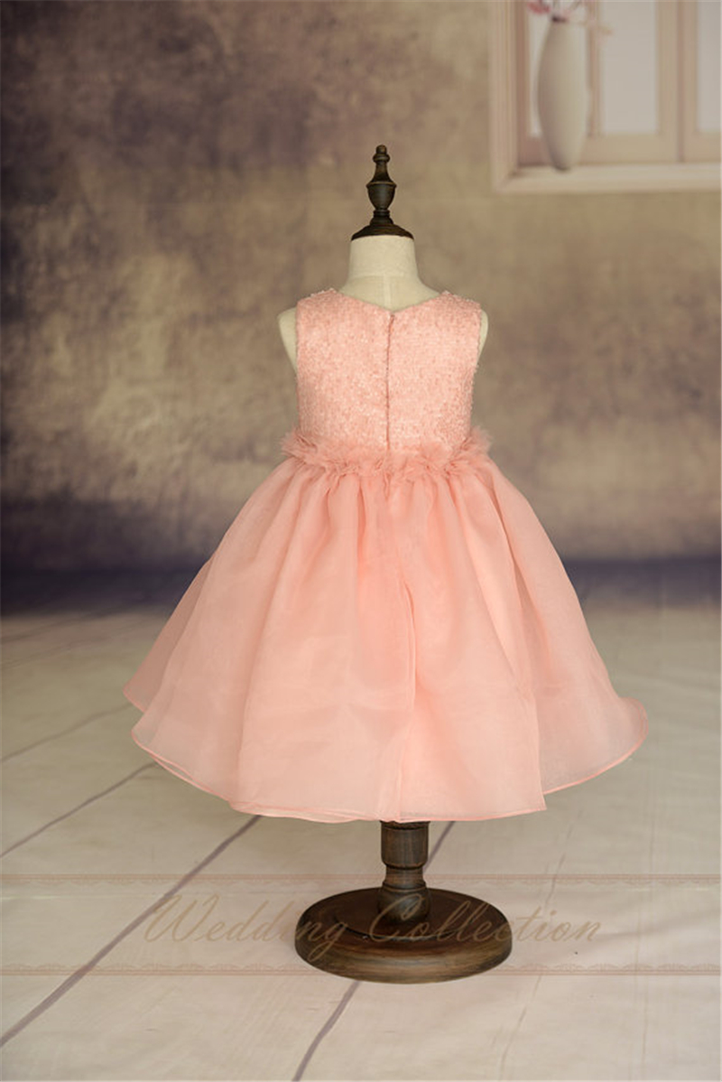 Blush Pink Flower Girl Dress Handmade Flowers Waistband Tulle Skirt W24 ...