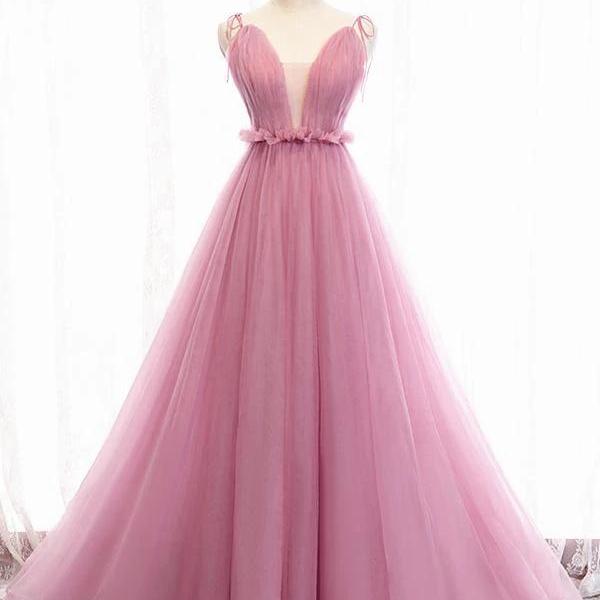 Rose Red A Line Tulle Prom Dresses Formal Evening Dresses Formal ...