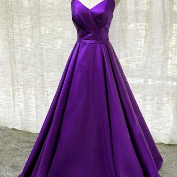 Purple Satin A-line Simple Floor Length Evening Dress Formal Dress ...