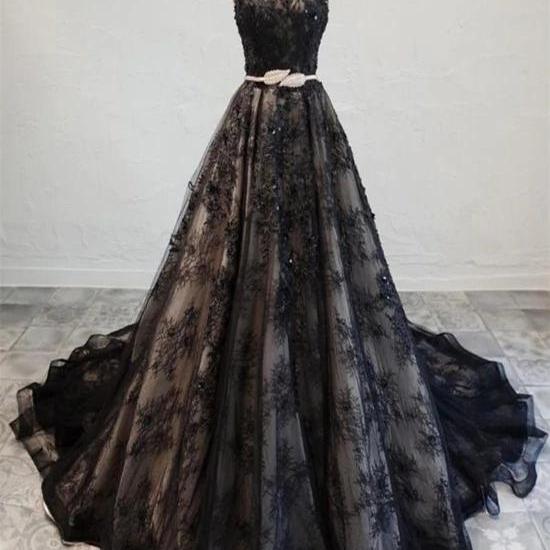 Gorgeous Black Lace Party Dress, A-line Long Formal Dress Prom Dress ...