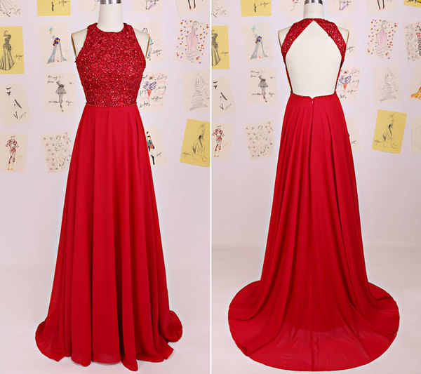 Sleeveless Red Gown With Lace Back Design on Luulla