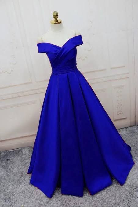 Blue A-line Backless Off Shoulder Pleats Floor-length Prom Dress on Luulla
