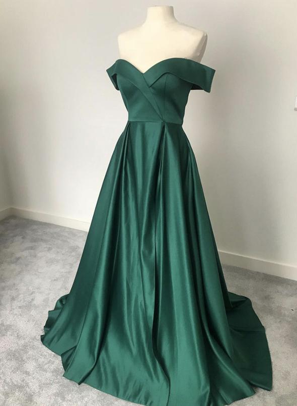 Green Satin Long Prom Dress Simple Evening Dress on Luulla