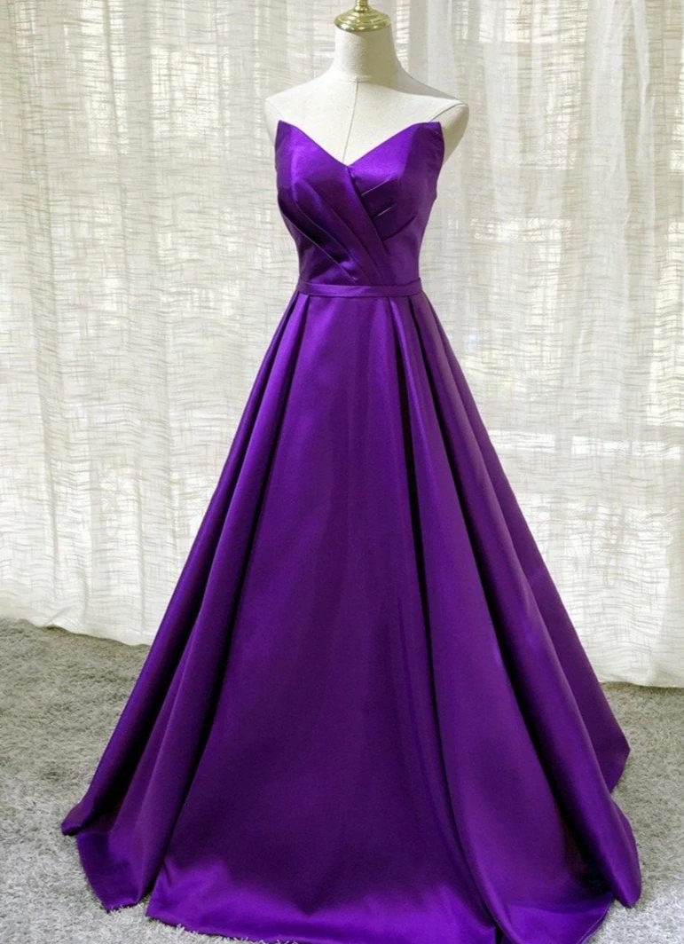 Purple Satin A-line Simple Floor Length Evening Dress Formal Dress ...