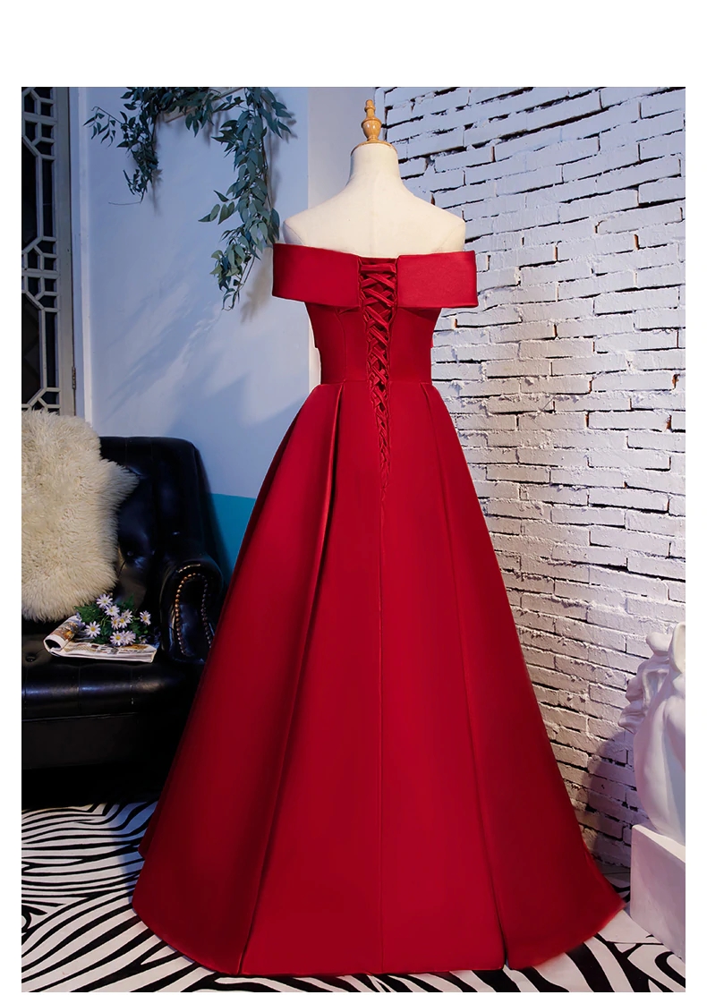 Fashon Red Off Shoulder Satin A-line Sweetheart Long Prom Dress, Red ...