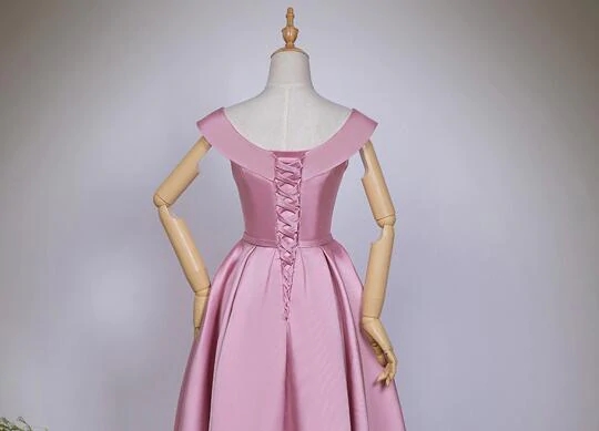 Pink Tea Length Satin Simple Bridesmaid Dress, Pink Short Prom Dress ...