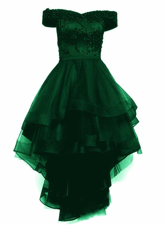 Fashionable Dark Green High Low Tulle With Lace Homecoming Dress, Green ...