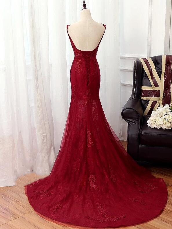 Elegant Burgundy Mermaid Lace Prom Dresses, Wine Red Evening Gowns N098 ...