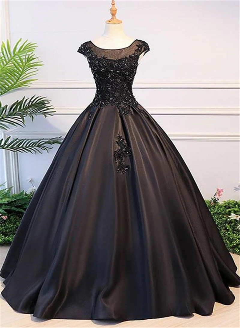 Black Ball Gown Satin Long Party Dress Black Evening Gown F20 on Luulla