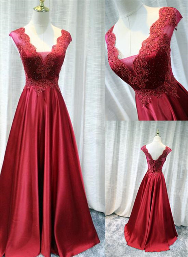 Custom Hand Made Red Satin Long Party Dress Red Formal Gown Evening ...
