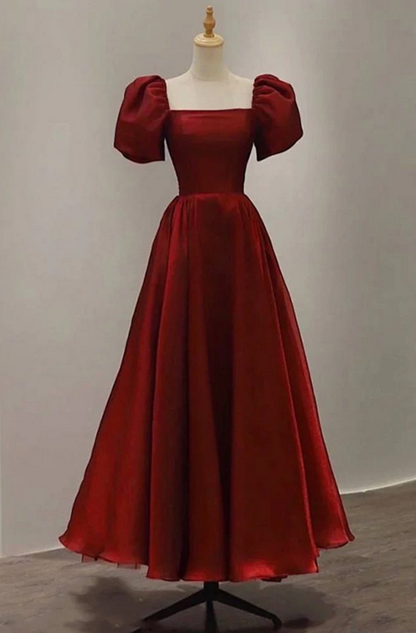 Red Simple A-line Ankle Length Long Prom Dresses Women Evening Dress ...