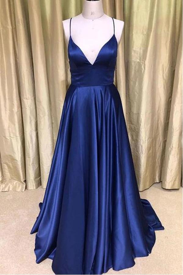 Midnight Blue Satin Formal Gown For Women on Luulla