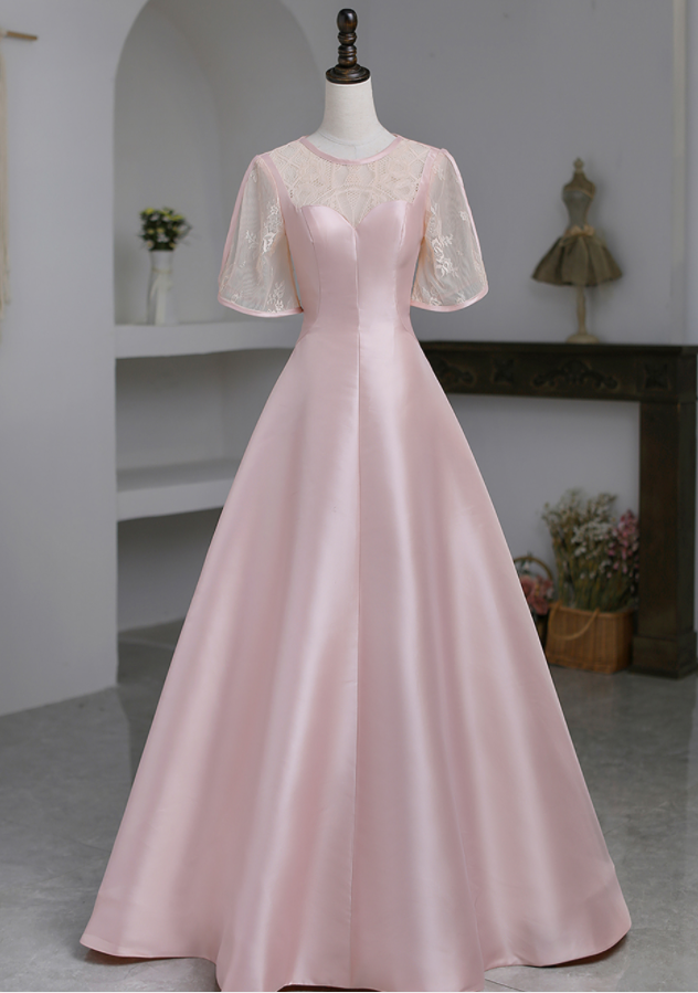 Hand Made Custom Full Length Evening Dress Generous Satin Pink Dress ...