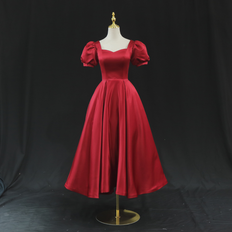 Red Satin Evening Dress Prom Dress Dark Red Homecoming Dresses Hand ...