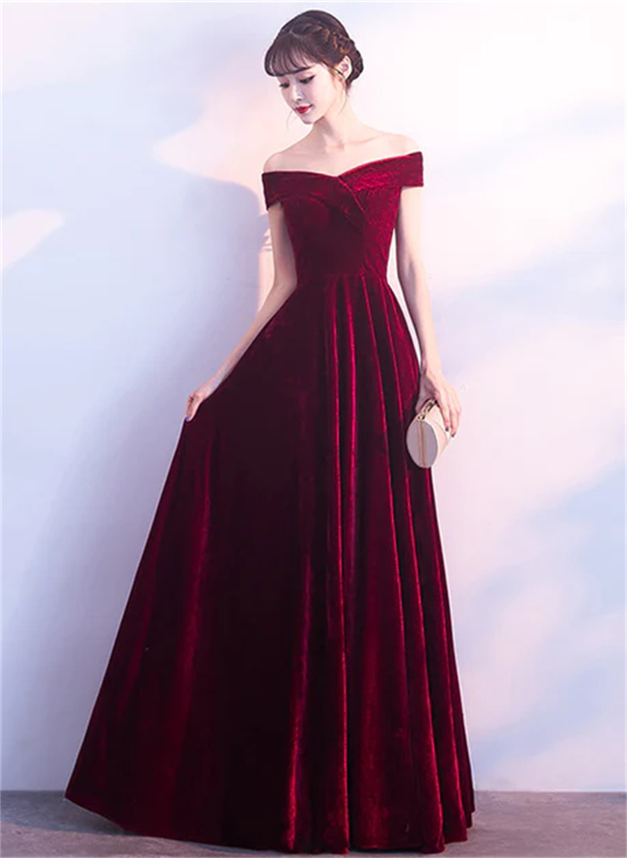 Red Velvet Prom Dress Long Off Shoulder Bridesmaid Dress Sa735 on Luulla