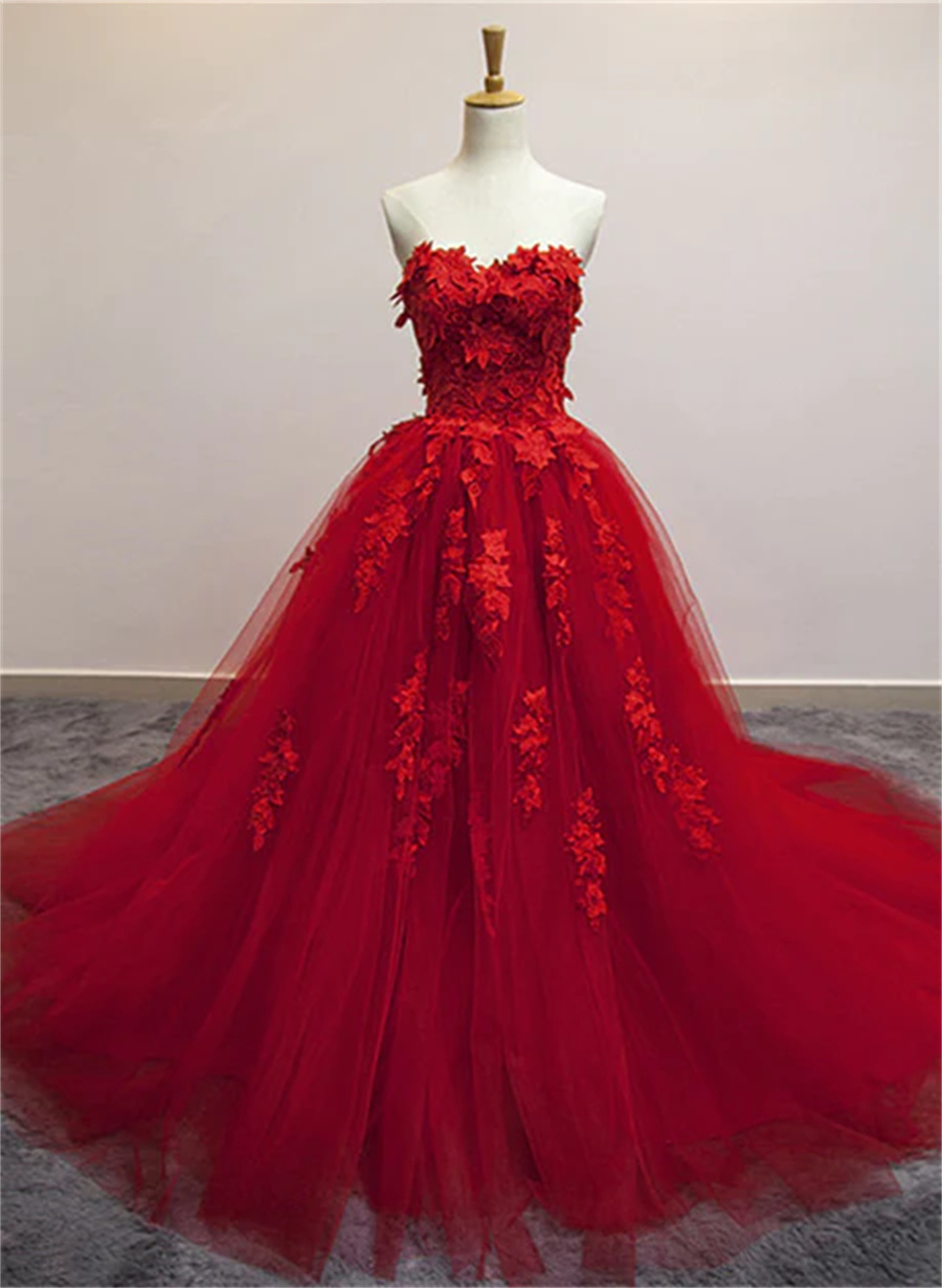 Red Sweetheart Tulle With Applique Party Dress Tulle Formal Gowns Sa748 ...