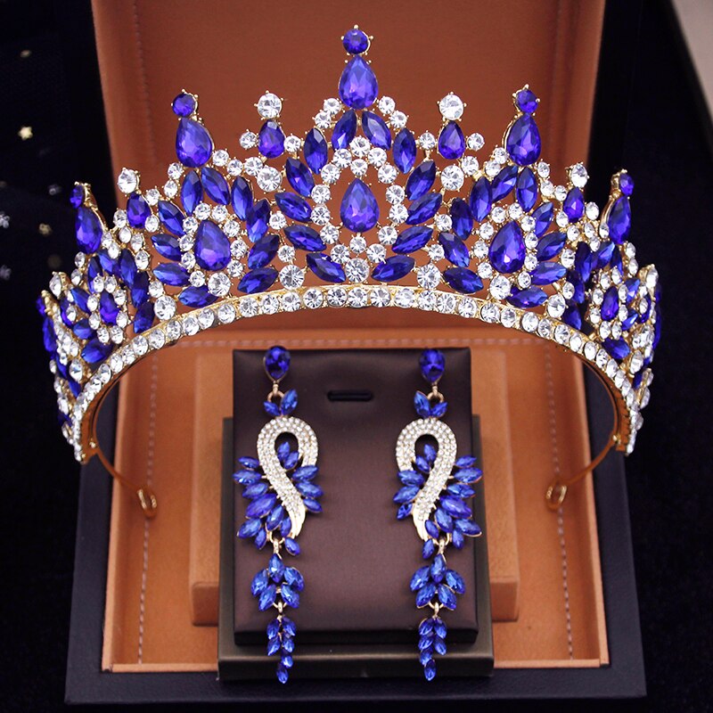 Gorgeous Crystal Wedding Crown With Earrings Bride Tiaras Pageant Prom ...